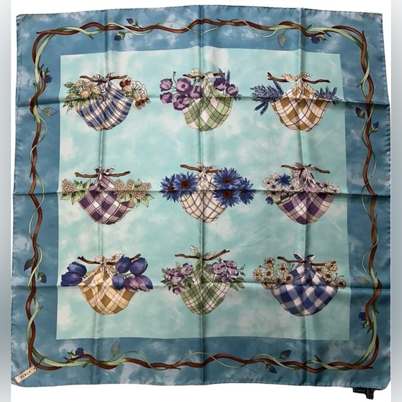 Furla | Accessories | Furla Silk Scarf With Flower Vine Sky Design ...